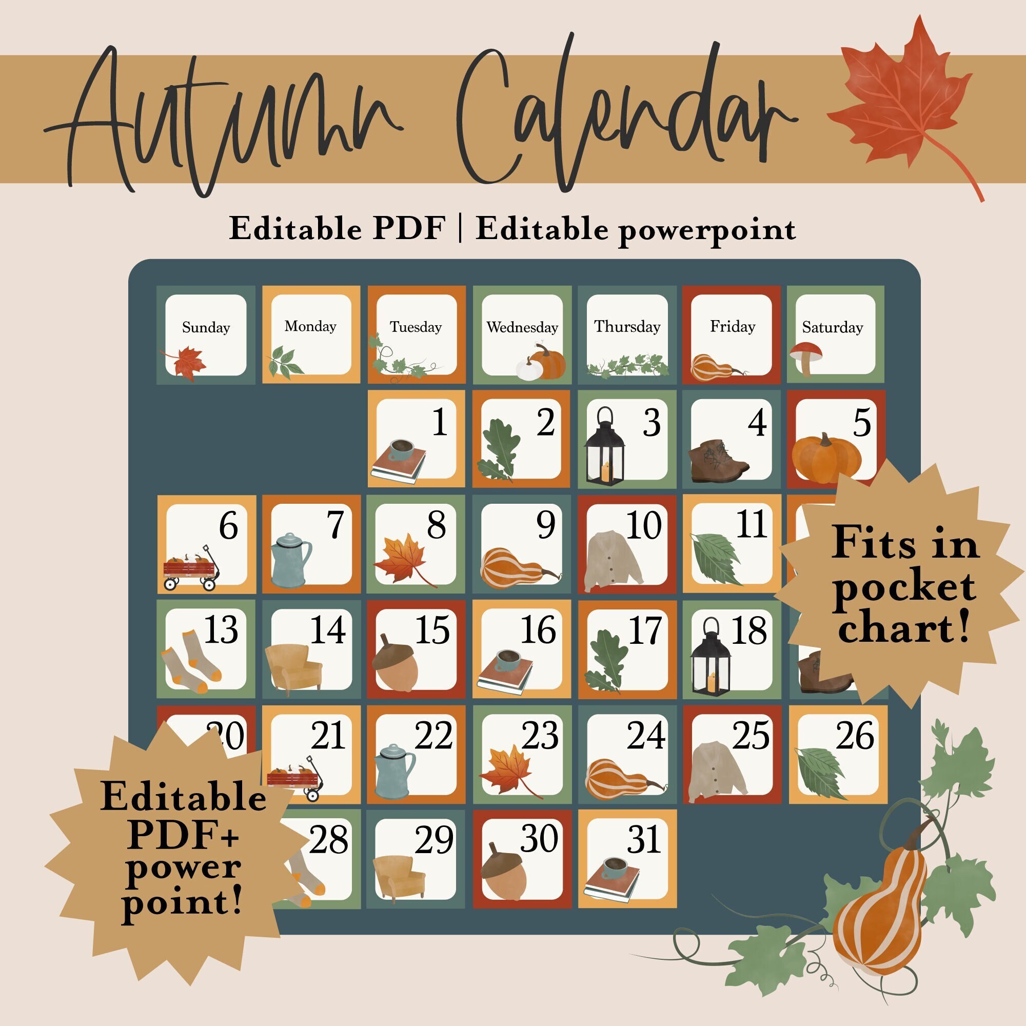 Fall Calendar | Printable Fall Calendar | Fall Calendar Cards | Autumn ...