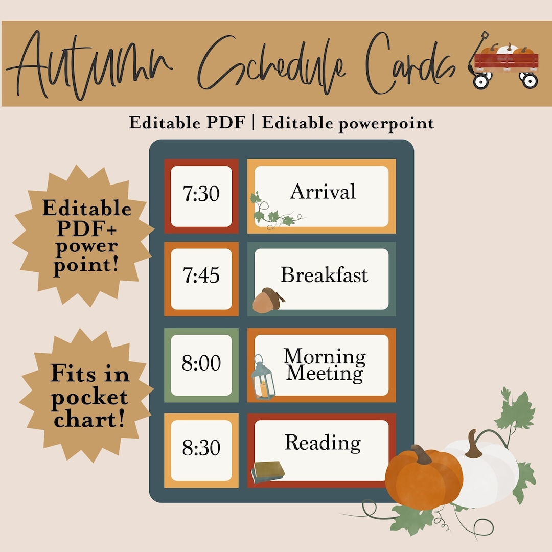 Daily Schedule Cards | Autumn Classroom Schedule | Fall Schedule ...