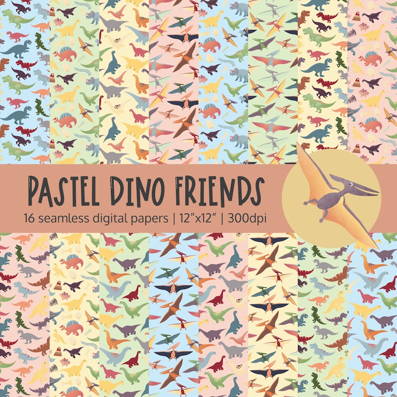 Dinosaur Digital Paper Pack | Dino Paper | Cute Dinosaur Paper ...
