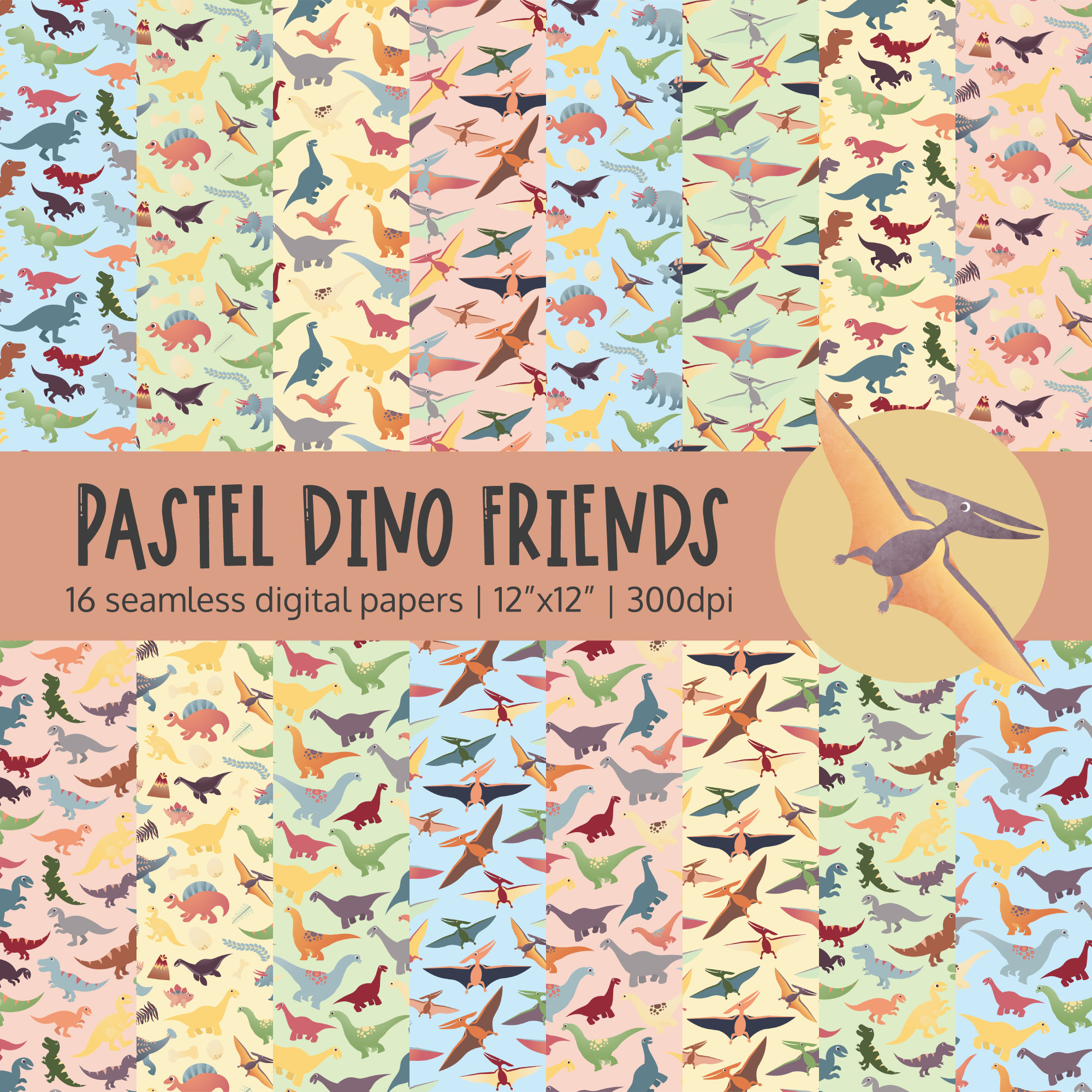 Dinosaur Digital Paper Pack | Dino Paper | Cute Dinosaur Paper ...