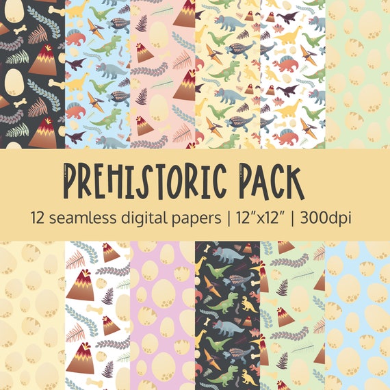 Dinosaur Digital Paper Pack Prehistoric Paper Cute | Etsy