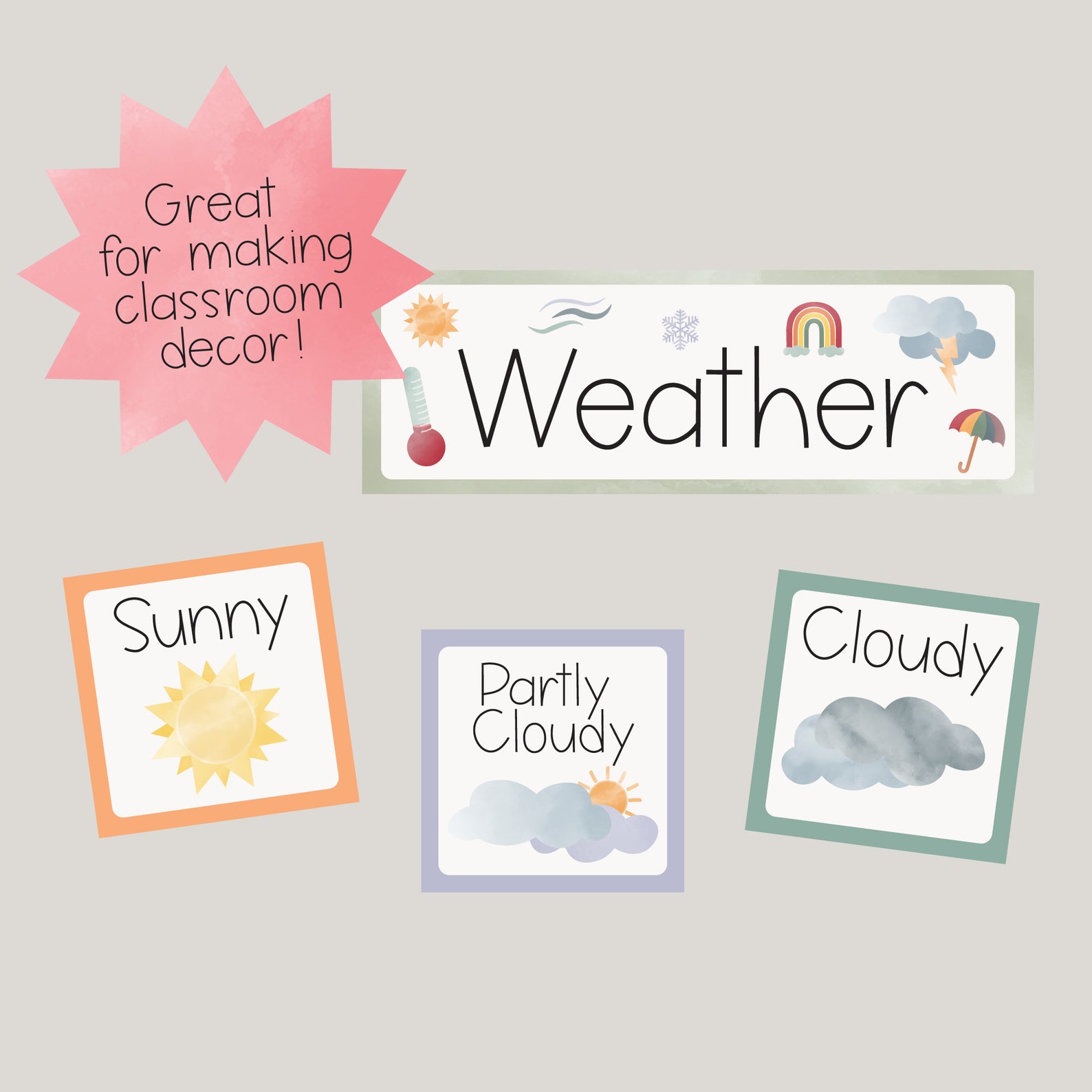 Weather Clipart | Watercolor Weather | Instant Download | Cloud Clipart ...