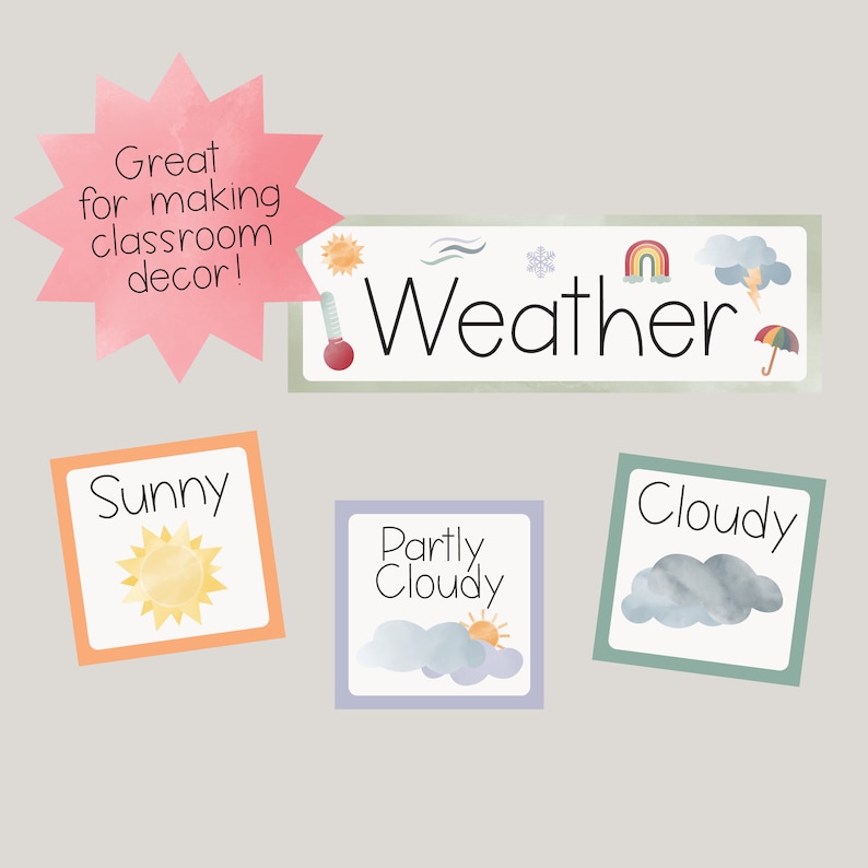 Weather Clipart | Watercolor Weather | Instant Download | Cloud Clipart ...