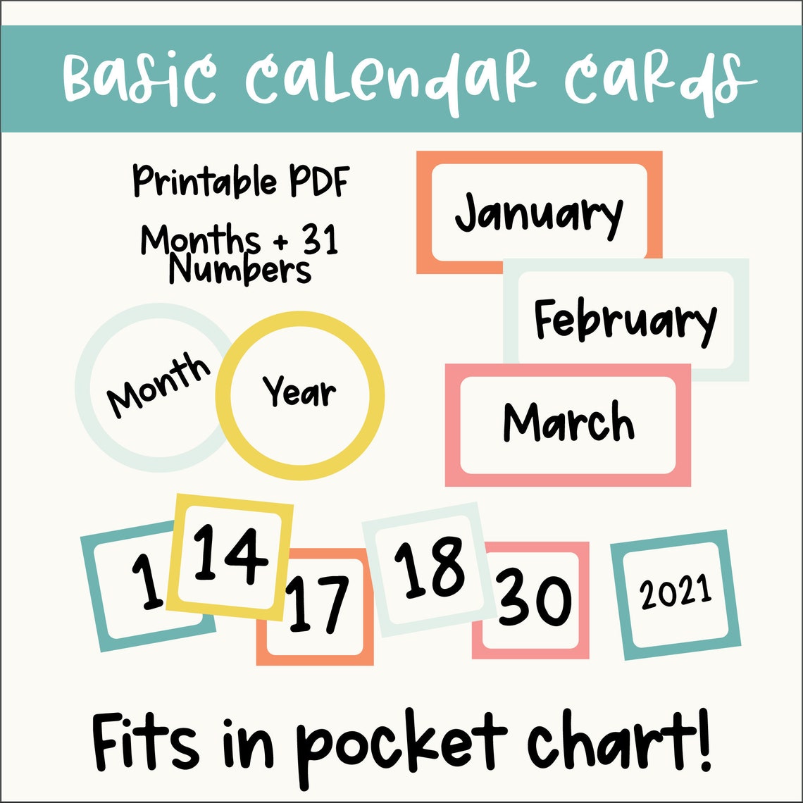 Basic Bright Classroom Calendar Set | Printable Calendar Numbers ...