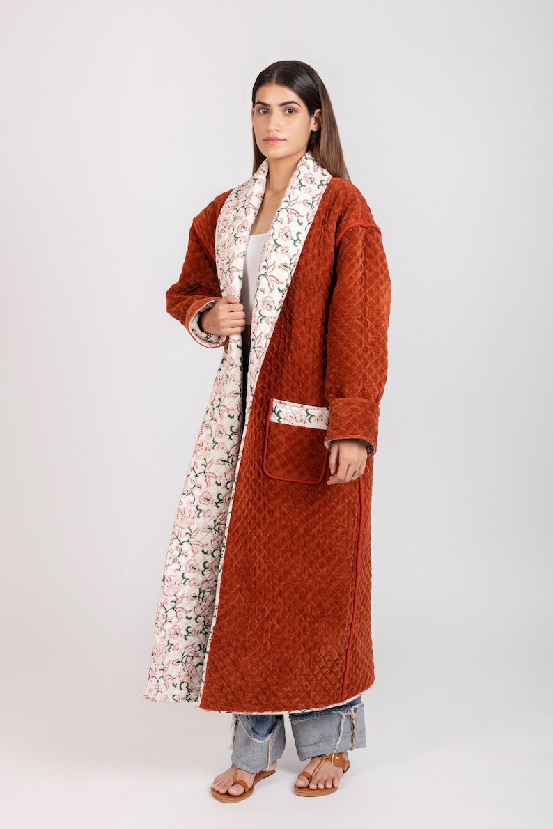 VICTORIA QUILTED ROBE Plush Velvet Red Robe Hand Printed - Etsy
