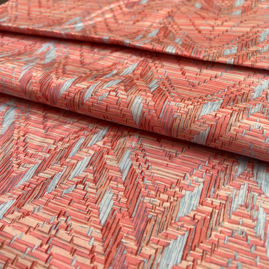 Vintage Peach Pink and Blue Abstract Print. Silk. Sheen. 54” X 60”. 1.5 ...
