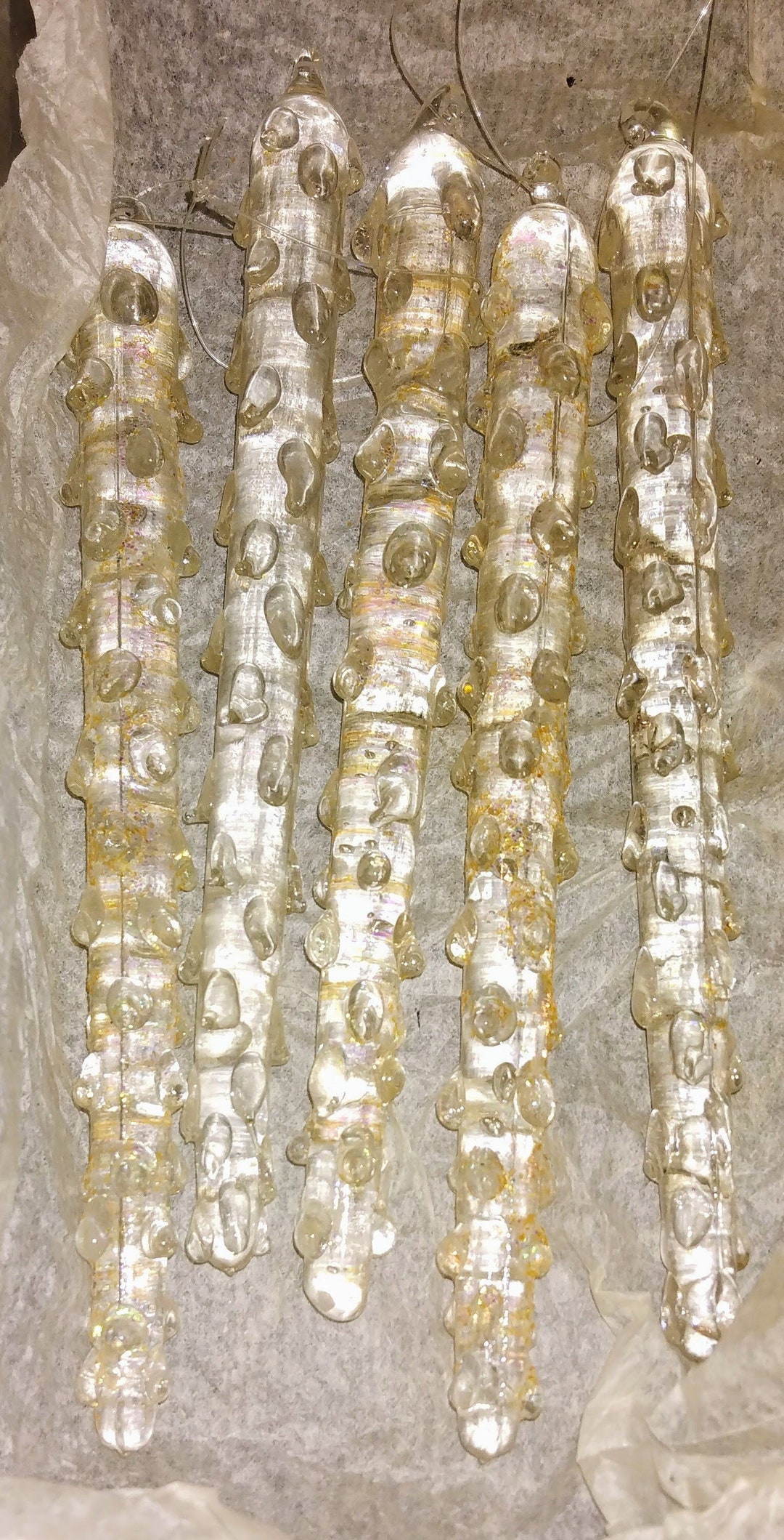Frosted Glass Christmas Icicle Set of 5 Ornaments Used - Etsy