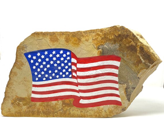American Flag Rock Engraved Americana Outdoor Decor Red - Etsy