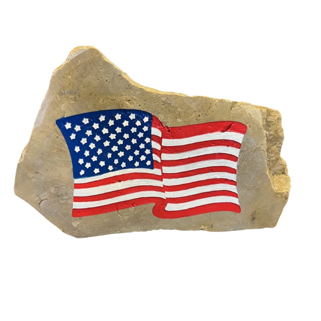 American Flag Rock Engraved, Americana Outdoor Decor, Red White and ...