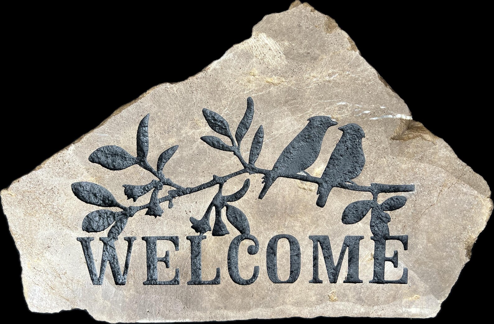 Welcome Engraved Rock With Birdhouses, Birds on a Branch, Spring ...