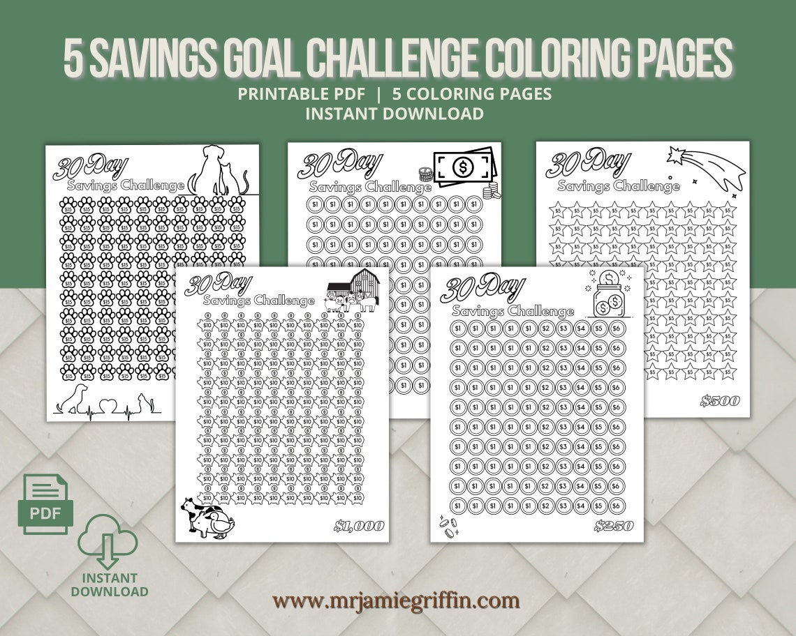 Money Saving Challenge Printable, 30-day Savings Goal Challenge ...