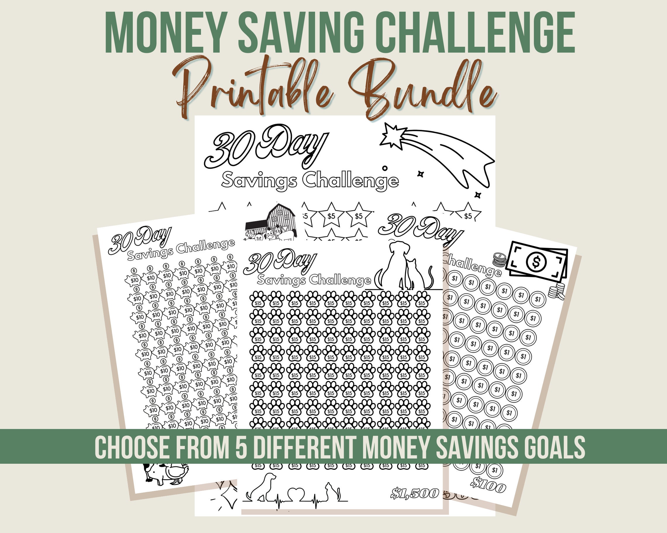 Money Saving Challenge Printable, 30-day Savings Goal Challenge ...
