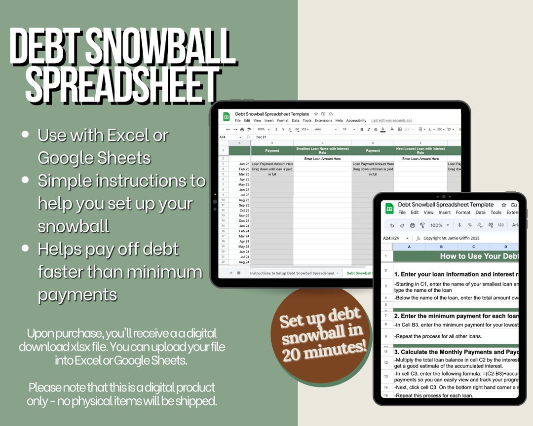 Debt Snowball Spreadsheet in Google Sheets and Excel, Debt Snowball ...