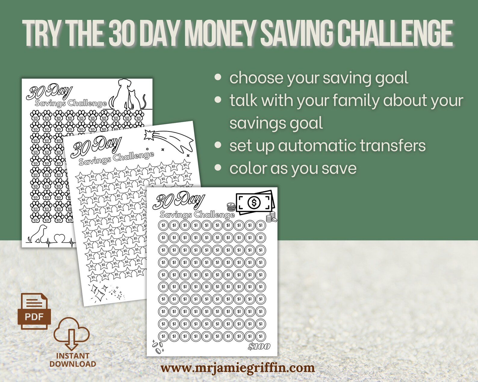 Money Saving Challenge Printable, 30-day Savings Goal Challenge ...