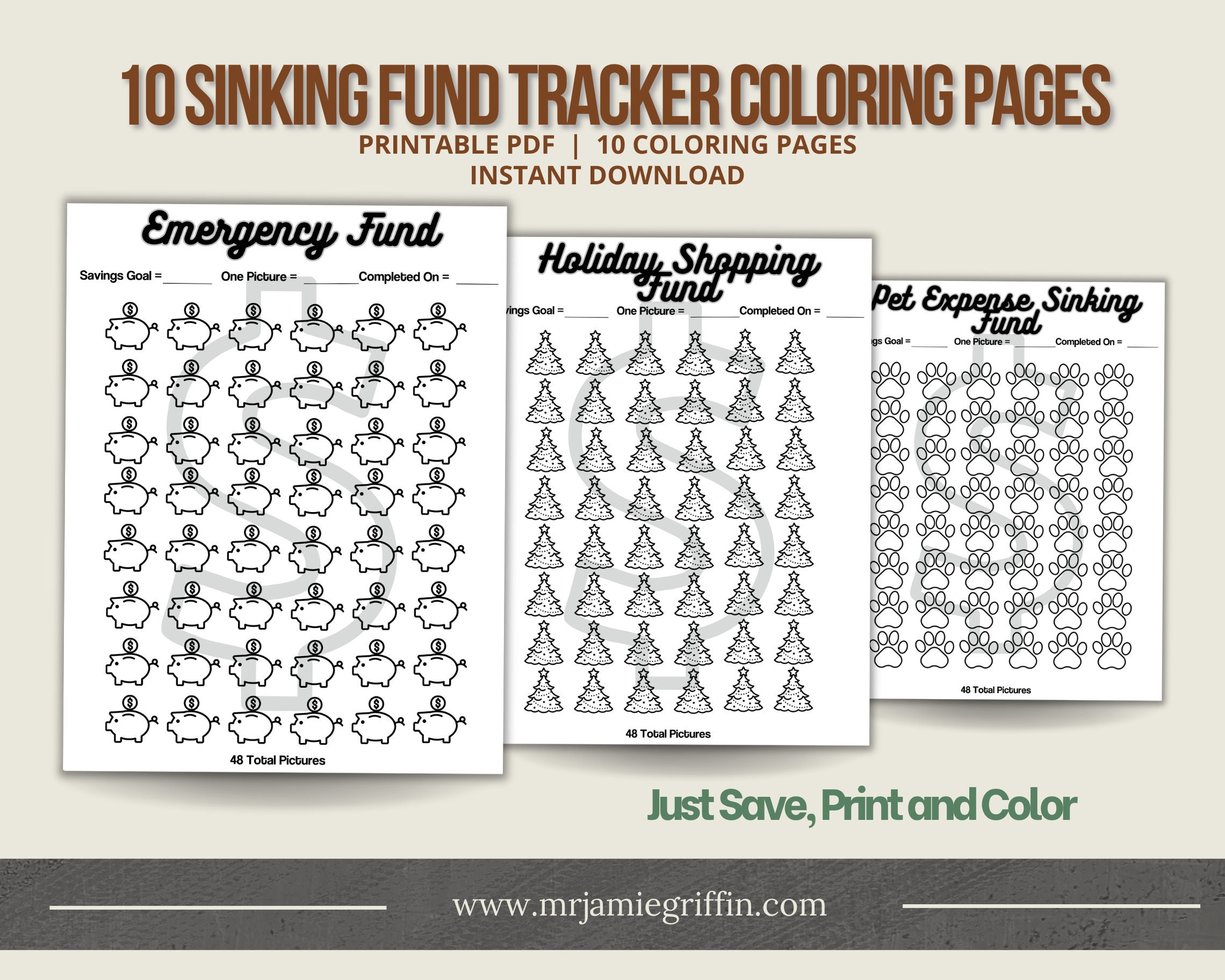Savings Goal Tracker, Savings Goal Coloring Sheets Printable, Sinking ...
