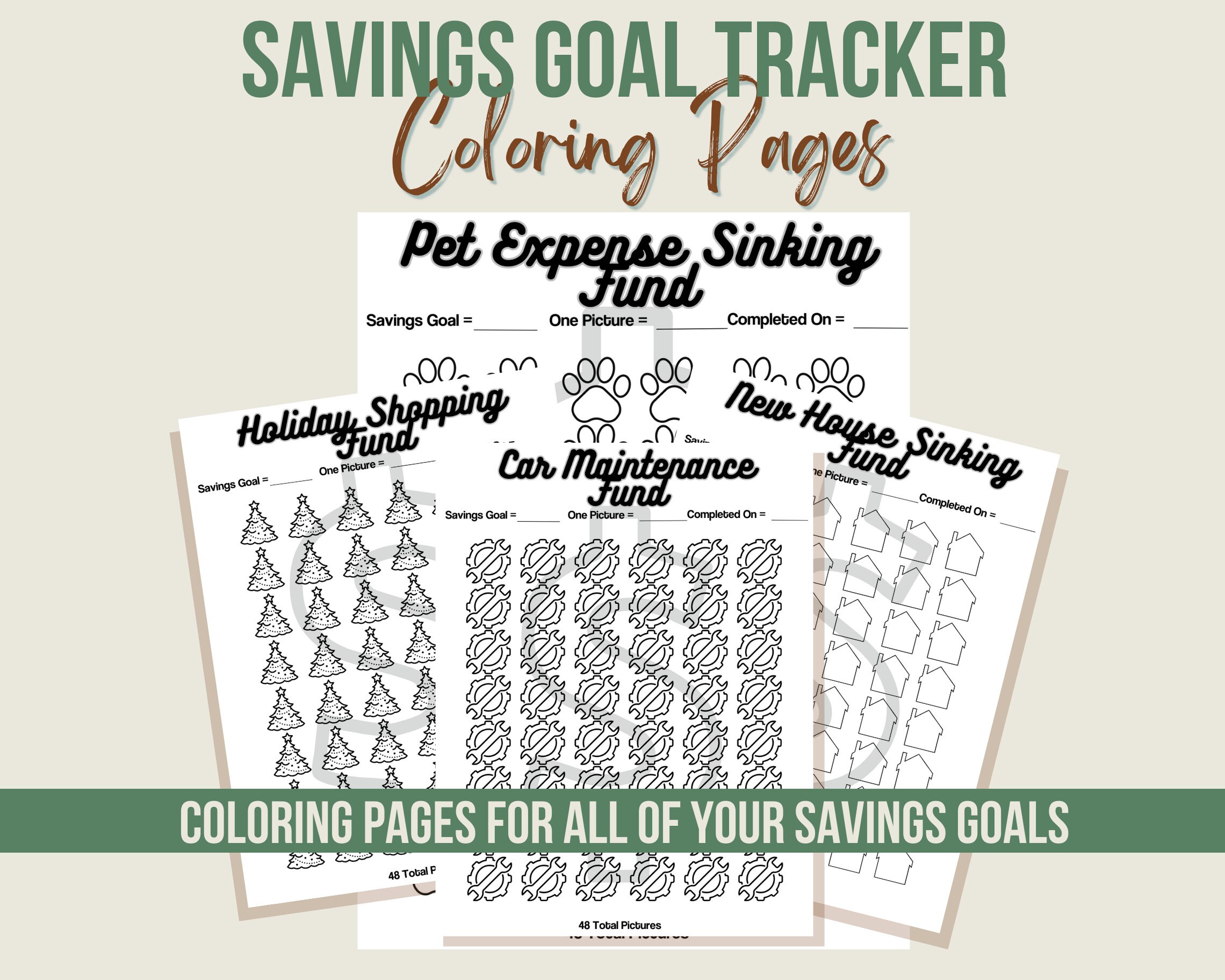 Savings Goal Tracker, Savings Goal Coloring Sheets Printable, Sinking ...