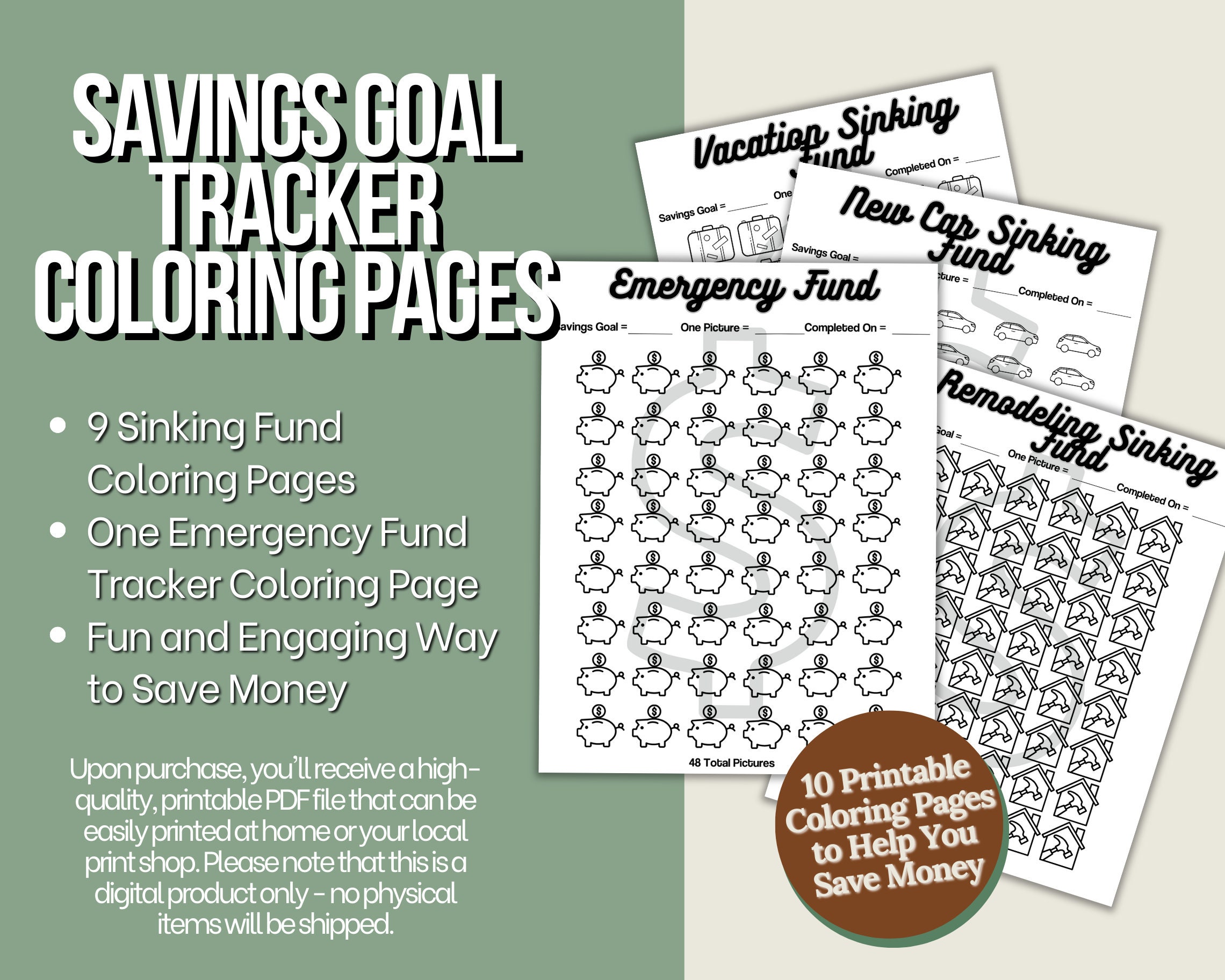 Savings Goal Tracker, Savings Goal Coloring Sheets Printable, Sinking ...