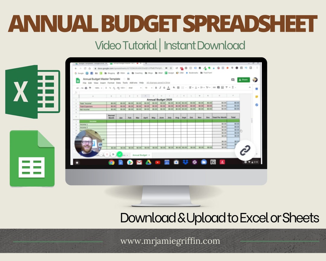Annual Budget Spreadsheet Template, Google Sheets Budget, Excel Budget ...