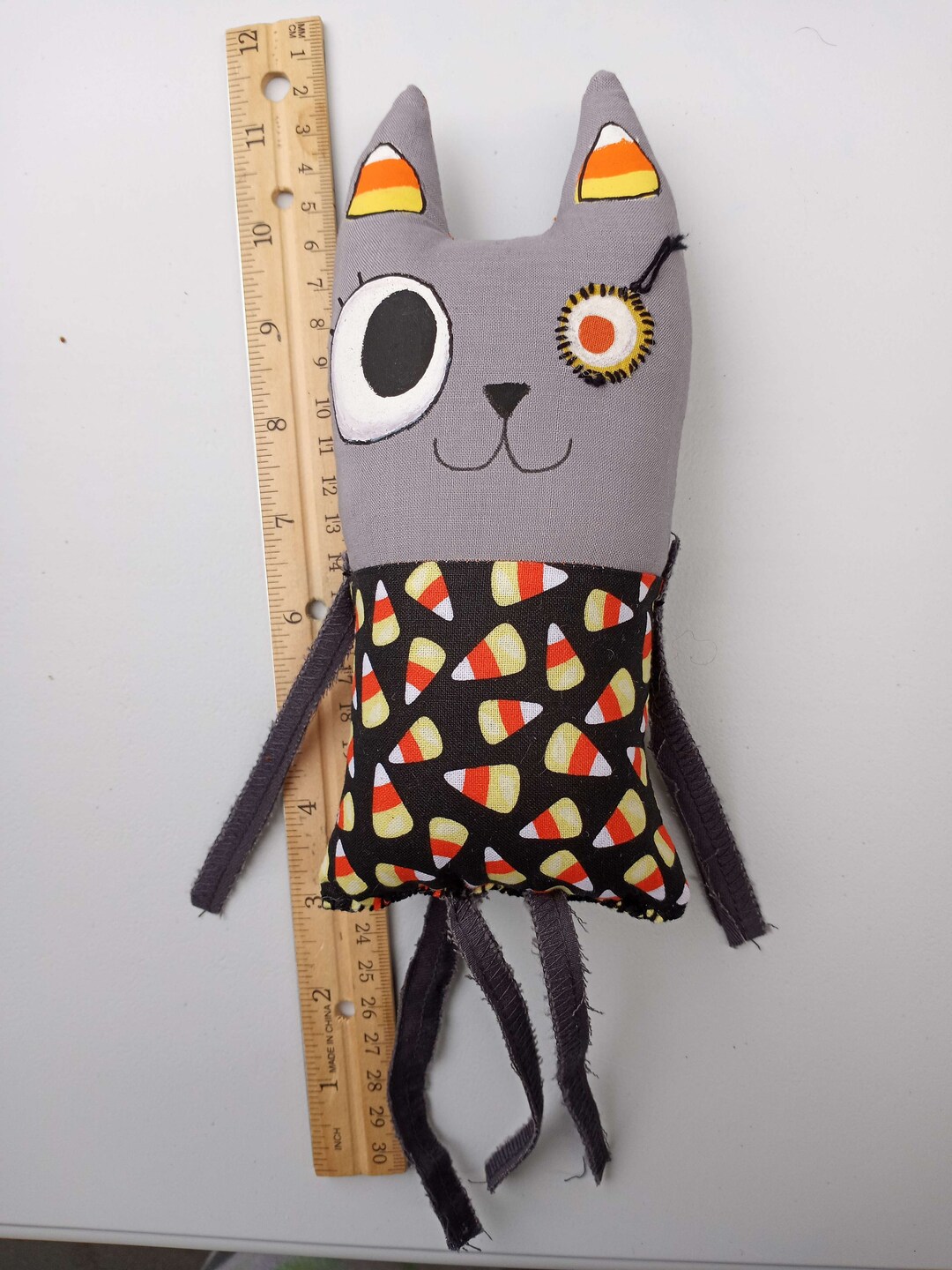 Maurice: Hand-painted Halloween Cat Plush With Candy Corn - Etsy