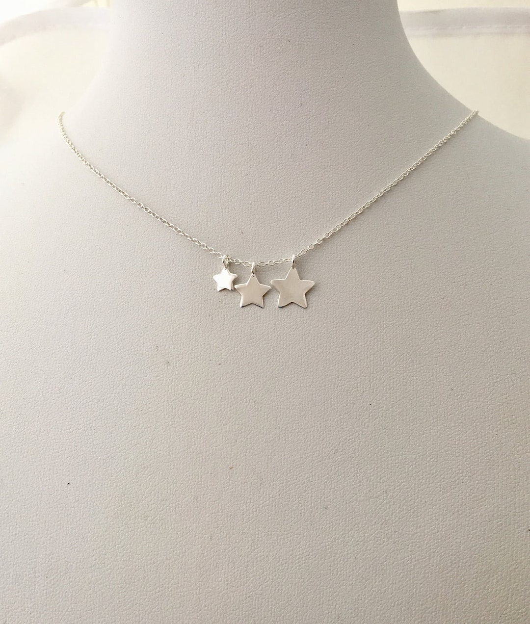 Three Graduated Small Stars Sterling Silver Necklace, Minimalist ...