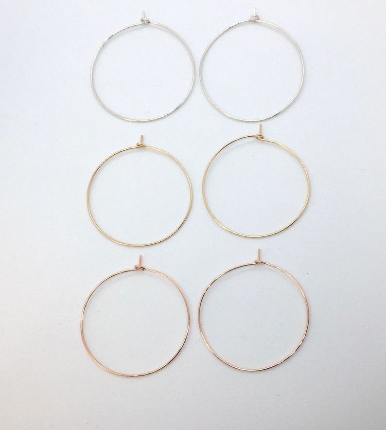Thin Wire Hoops in Solid Sterling Silver Yellow or Rose Gold - Etsy