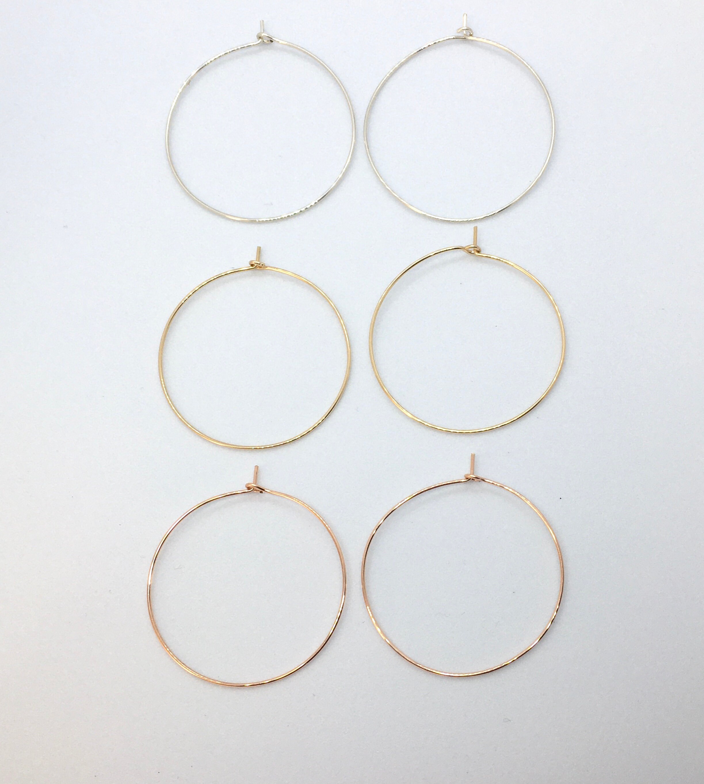 Thin Wire Hoops in Solid Sterling Silver Yellow or Rose Gold | Etsy