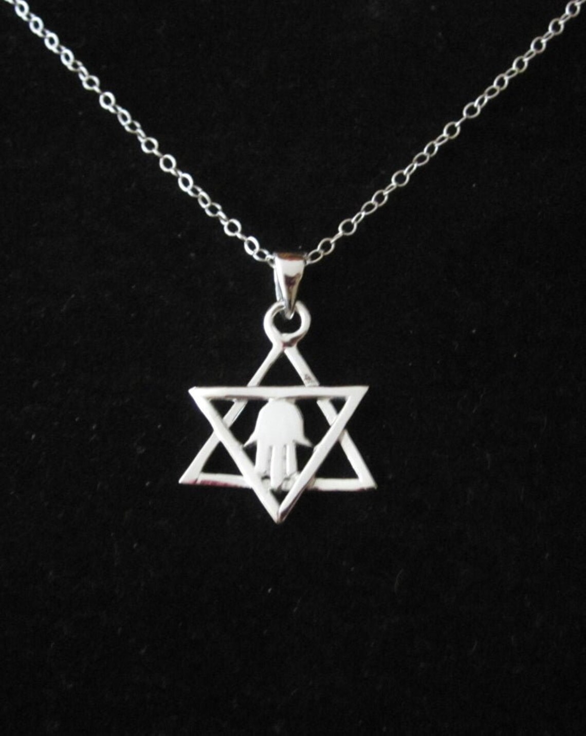 Small FATIMA/HAMSA HAND Star of David Sterling Silver Pendant With ...