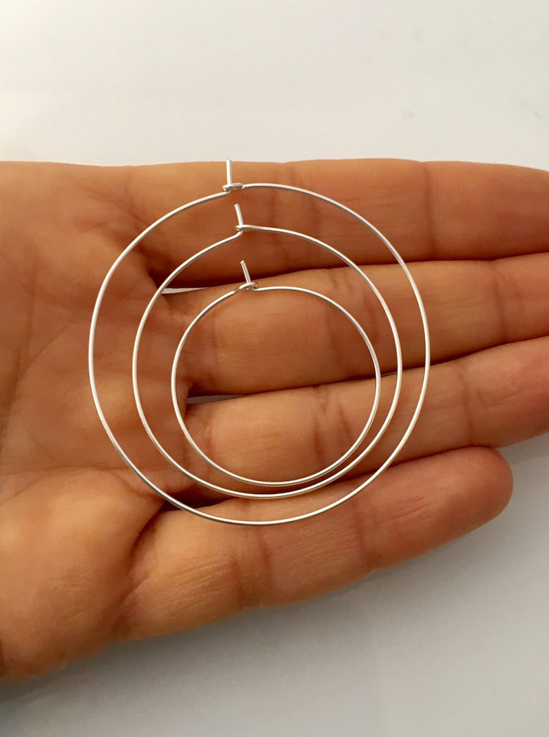 Thin Wire Hoops in Solid Sterling Silver Yellow or Rose Gold - Etsy