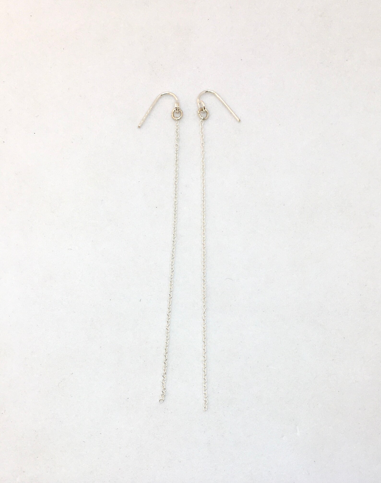 Long Chain Sterling Silver or Yellow Gold Dangle Earrings, Elegant ...
