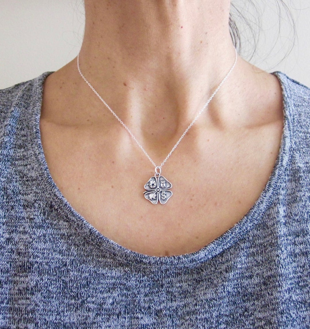 Four Leaf Clover Lucky Symbols Sterling Silver Charm With Chain, Good ...