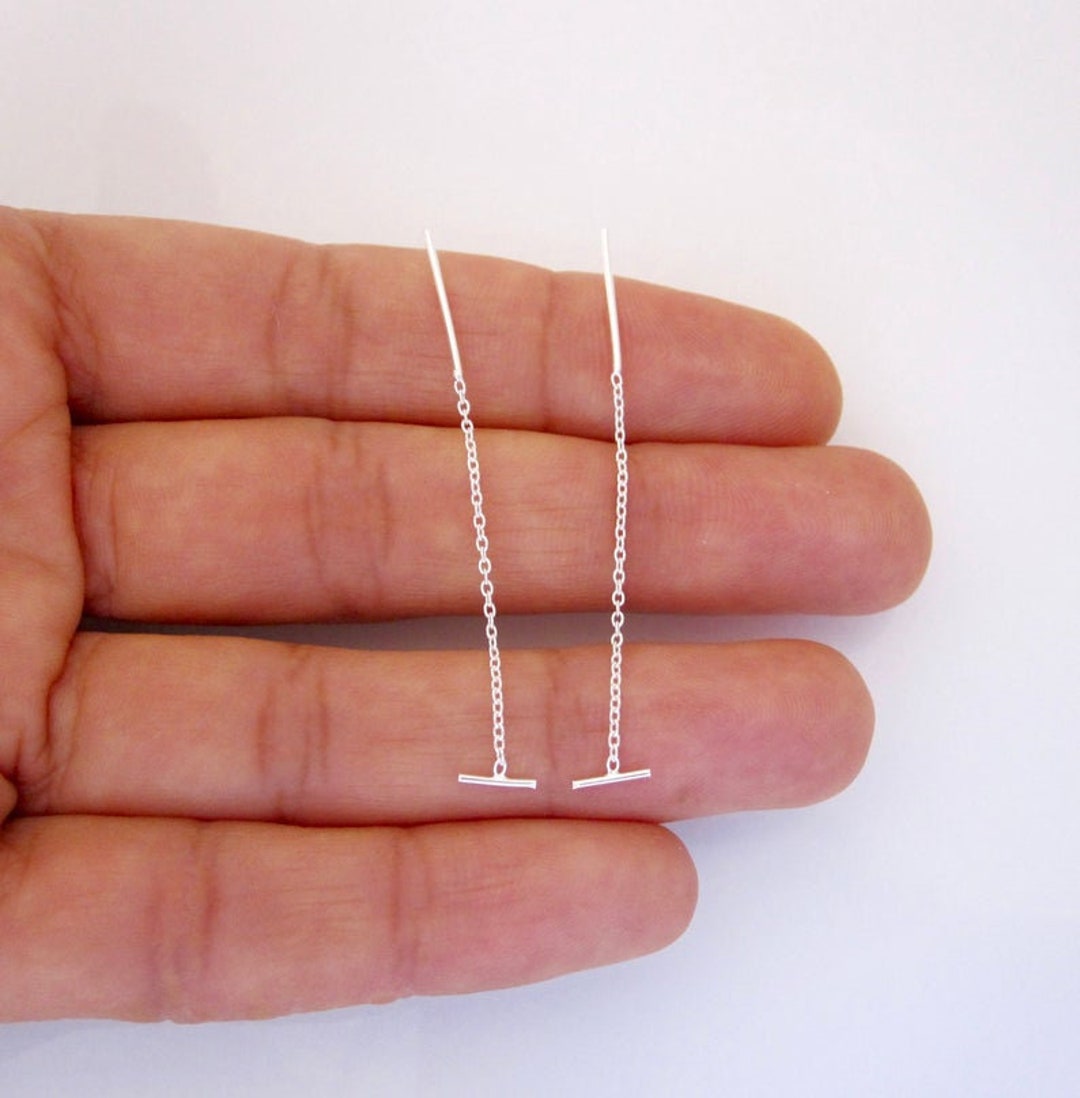 Small Simple Bar Threader Sterling Silver Thread Earrings - Etsy