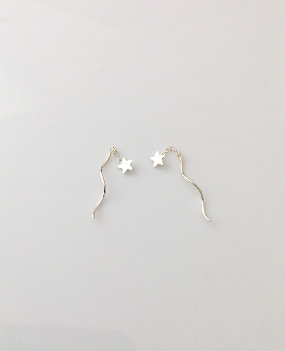 Small Star Short Threader Sterling Silver Earrings, Celestial Thread ...