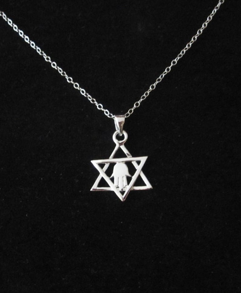 Small FATIMA/HAMSA HAND Star of David Sterling Silver Pendant With ...