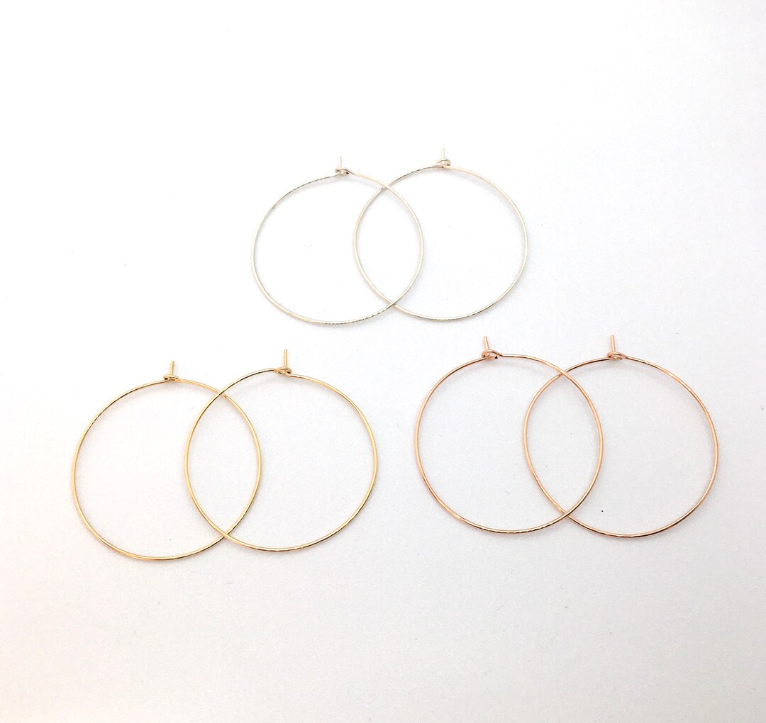 Thin Wire Hoops in Solid Sterling Silver, Yellow or Rose Gold Filled ...