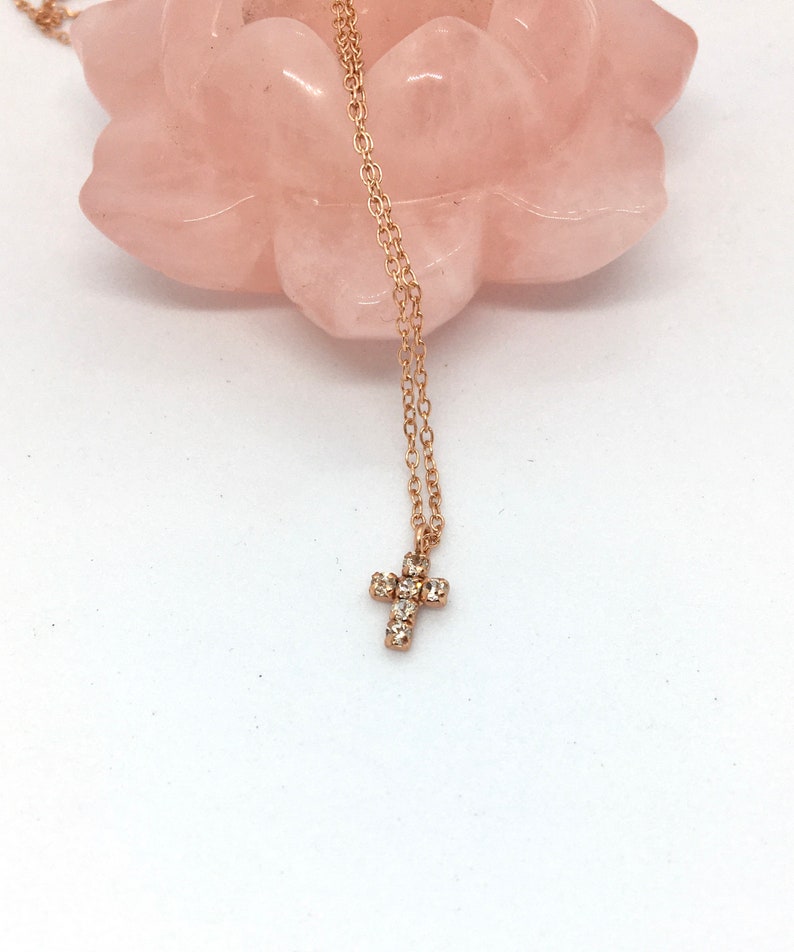 Tiny Cross With Crystals Rose Gold Plated Sterling Silver Charm ...
