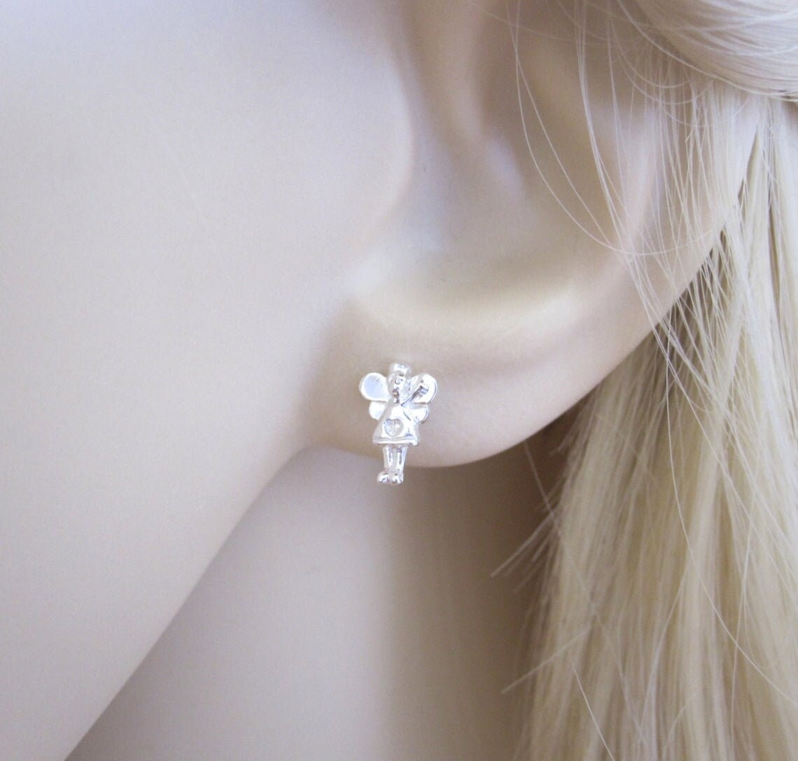 A Pair of FAIRY Girl Sterling Silver Stud Earrings Girls - Etsy