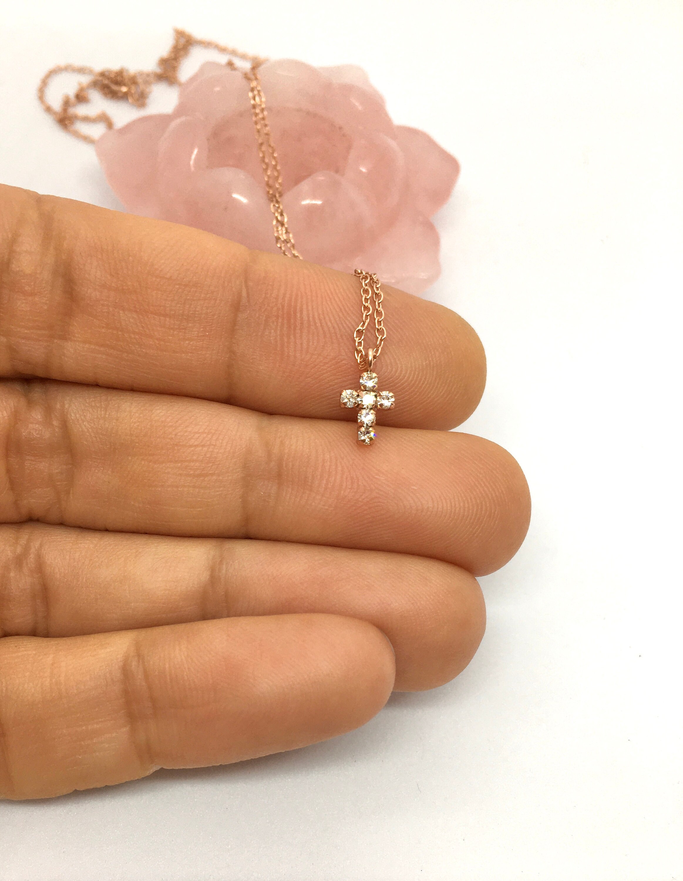 Tiny Cross With Crystals Rose Gold Plated Sterling Silver Charm ...