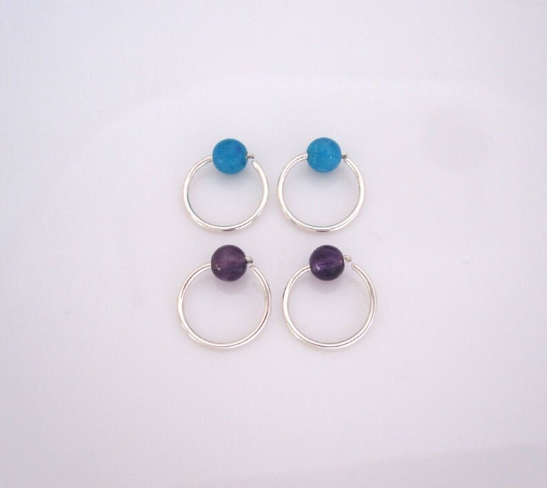 A Pair of Gemstone Ball Bead Small Wire Sleepers in Sterling - Etsy