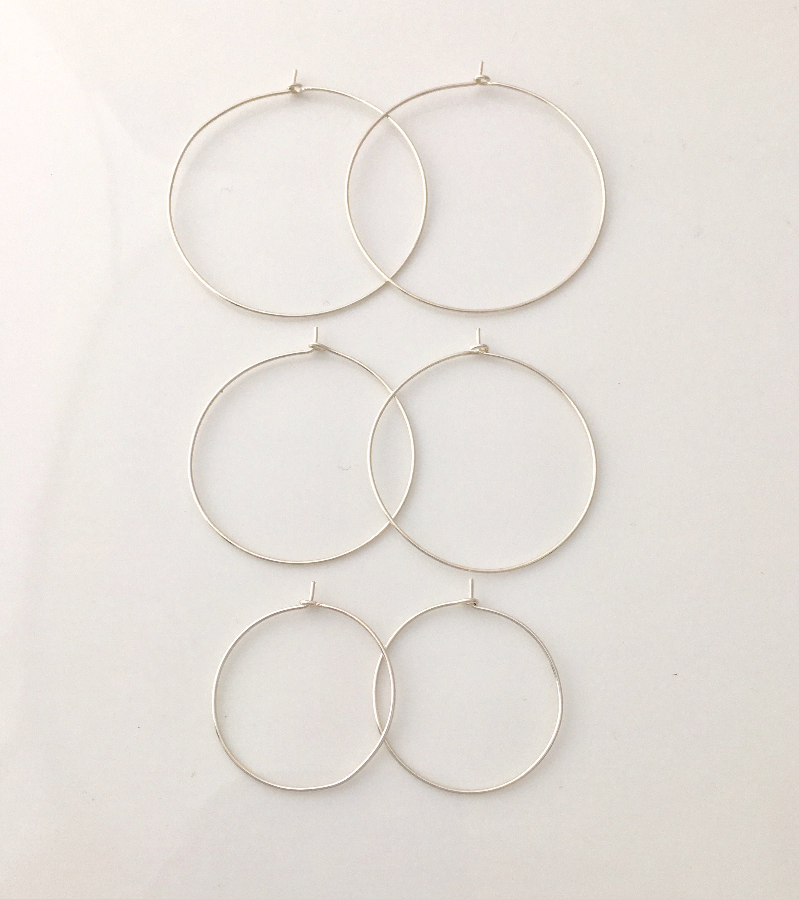 Thin Wire Hoops in Solid Sterling Silver Yellow or Rose Gold | Etsy