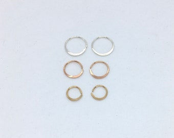Thin Wire Hoops in Solid Sterling Silver Yellow or Rose Gold - Etsy