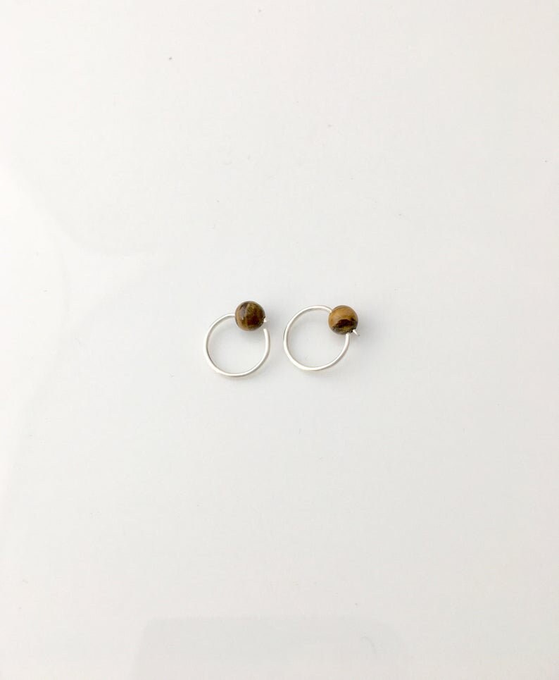 A Pair of Gemstone Ball Bead Small Wire Sleepers in Sterling - Etsy