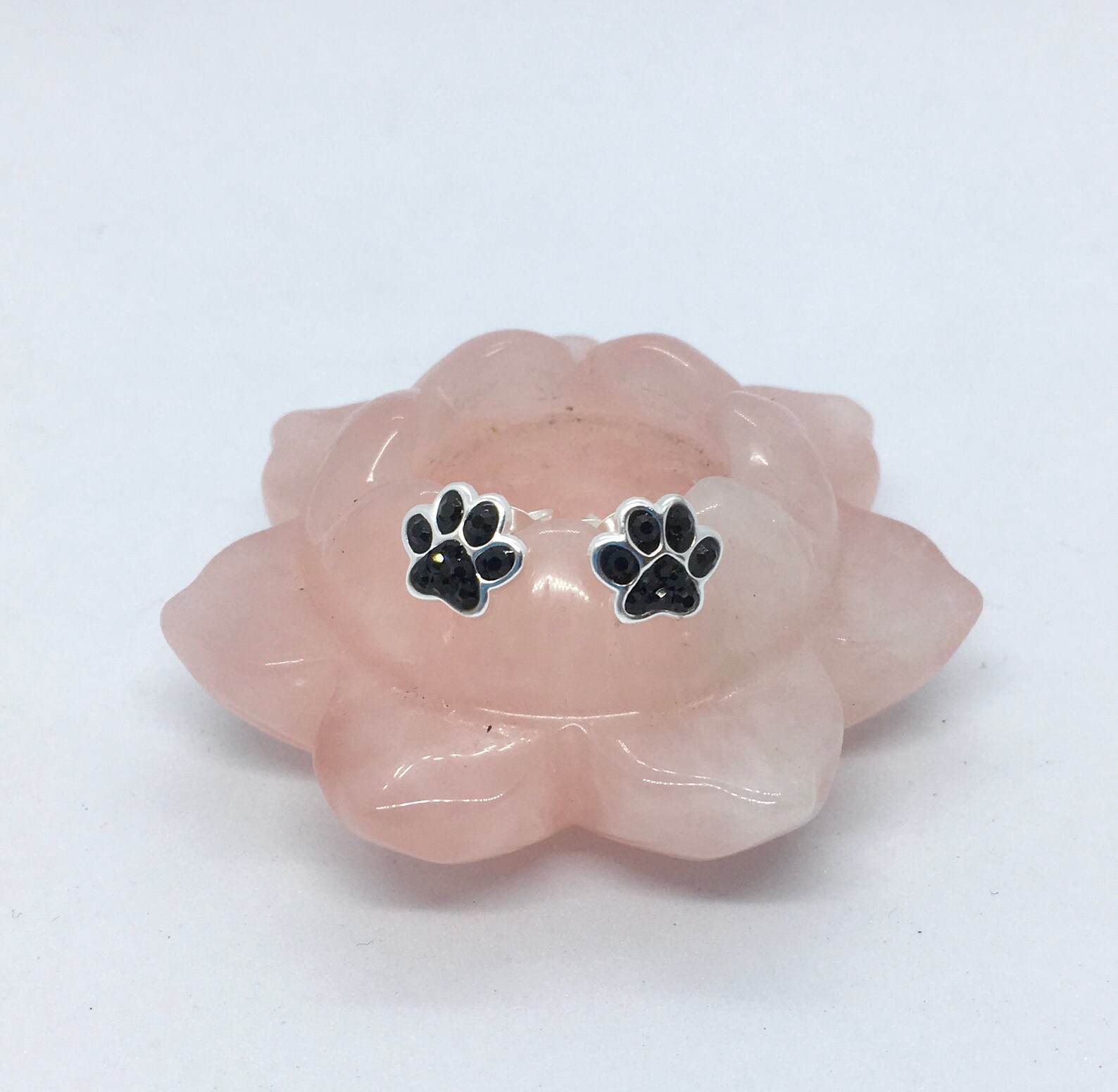 Animal Cat Dog PAW PRINT With Crystals Sterling Silver Stud Earrings ...