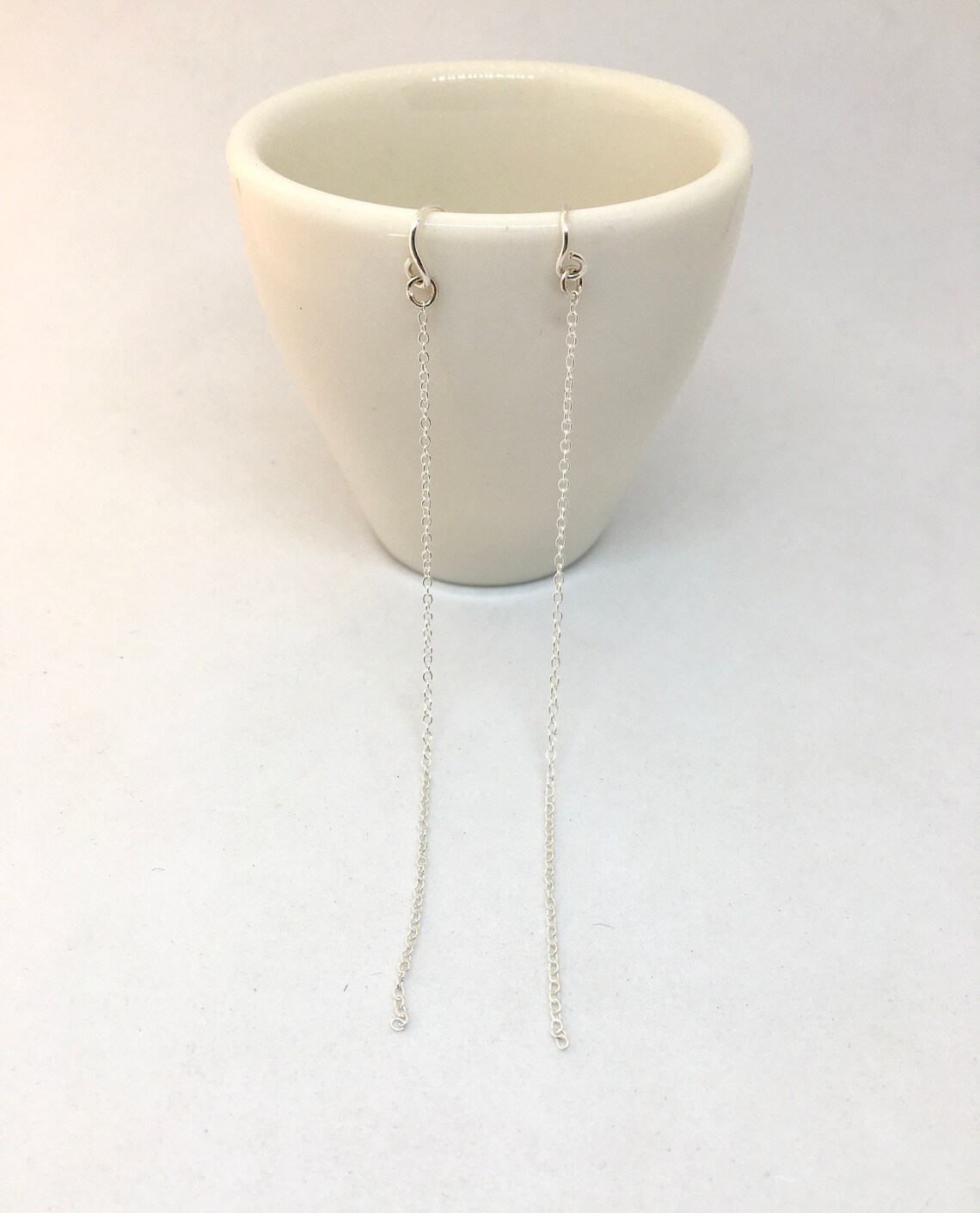 Long Chain Sterling Silver or Yellow Gold Dangle Earrings, Elegant ...