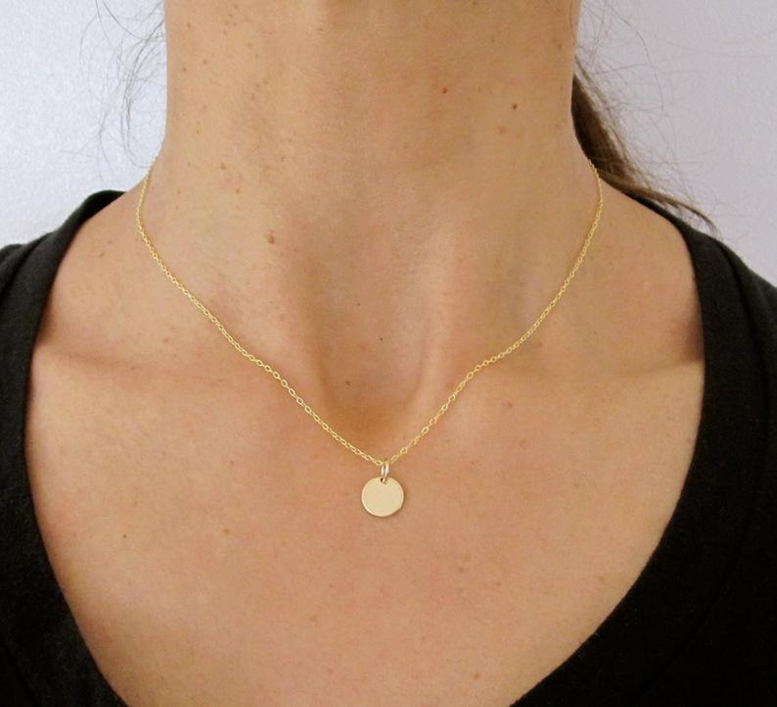 Small Plain DISC COIN Sterling Silver or Yellow Gold Charm Delicate ...