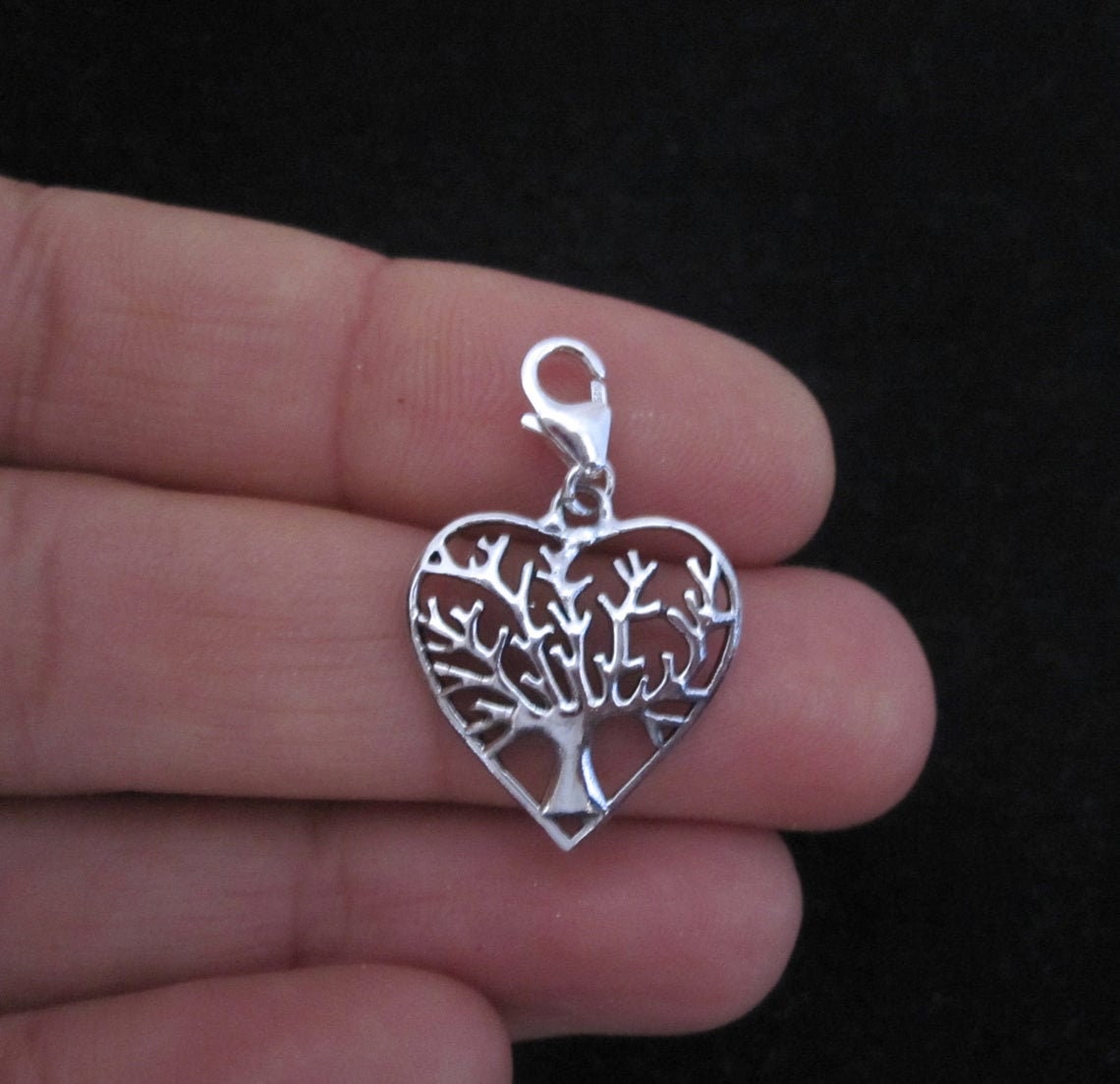 Tree HEART Sterling Silver Clip on Charm for Bracelet or Necklace, Fits ...