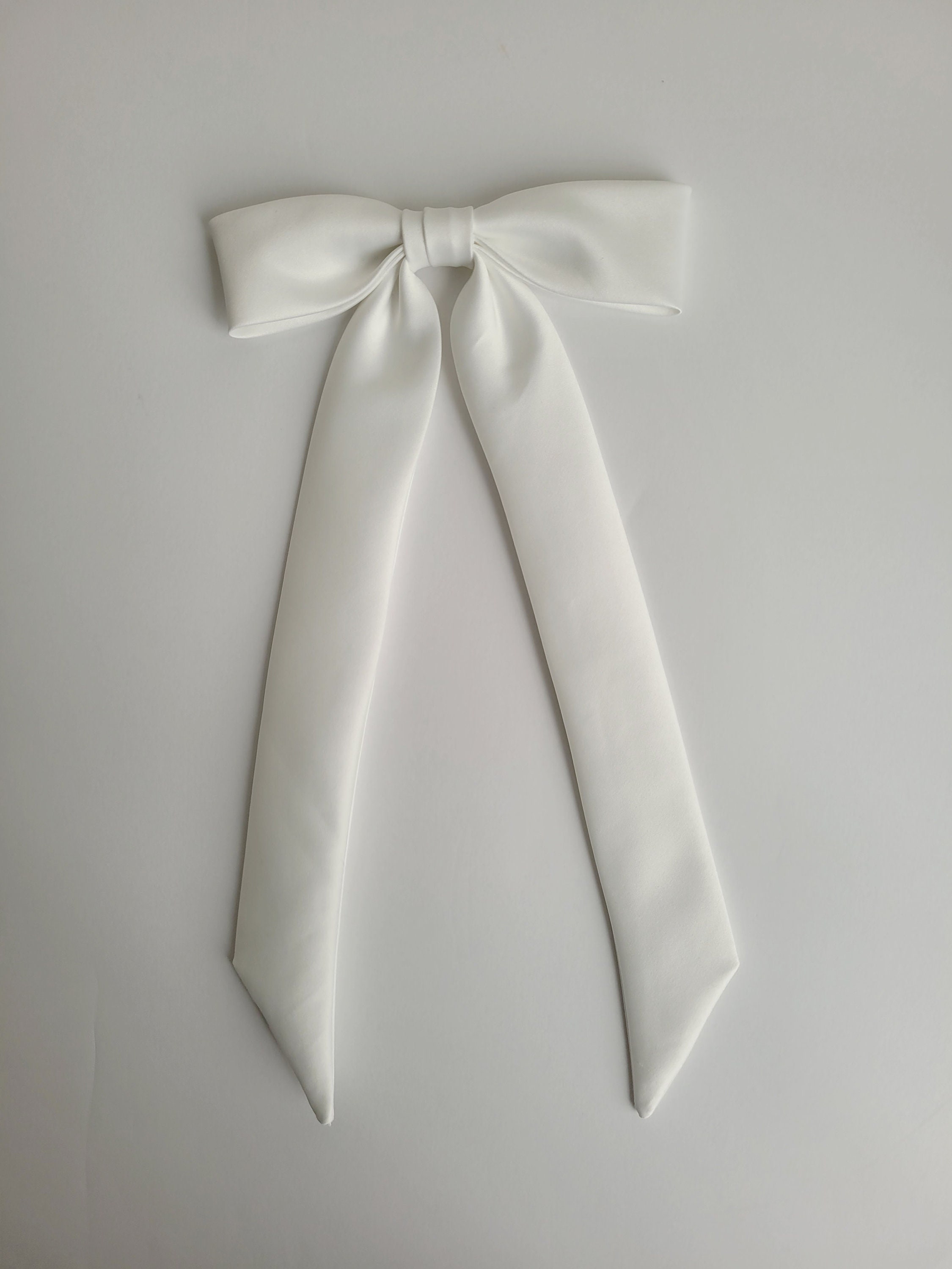 Bridal White Satin Hair Bows, Bow Clips for Women, Satin Bow, Long ...