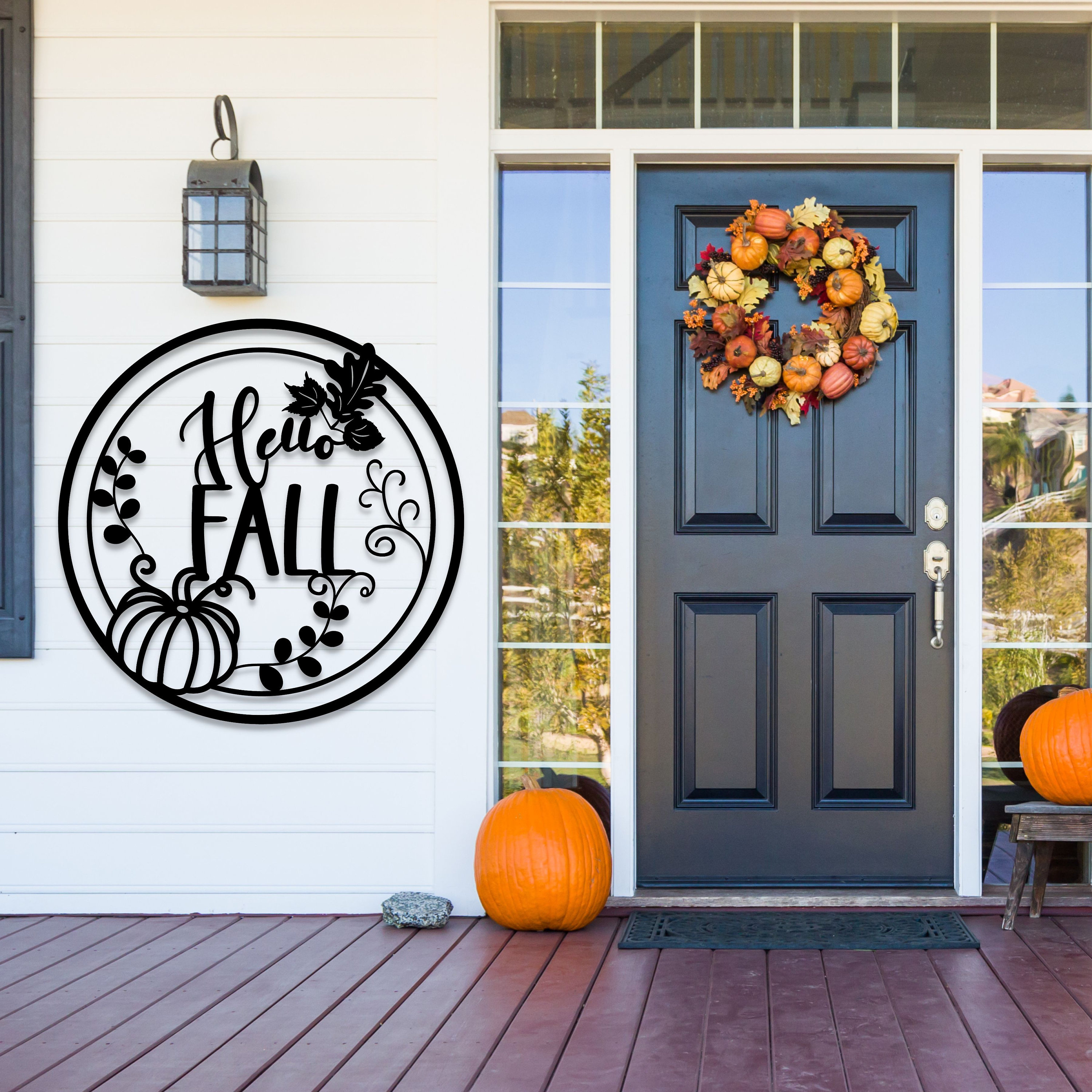 Hello Fall Metal Sign: Autumn Wreath, Fall Wall Art - Etsy
