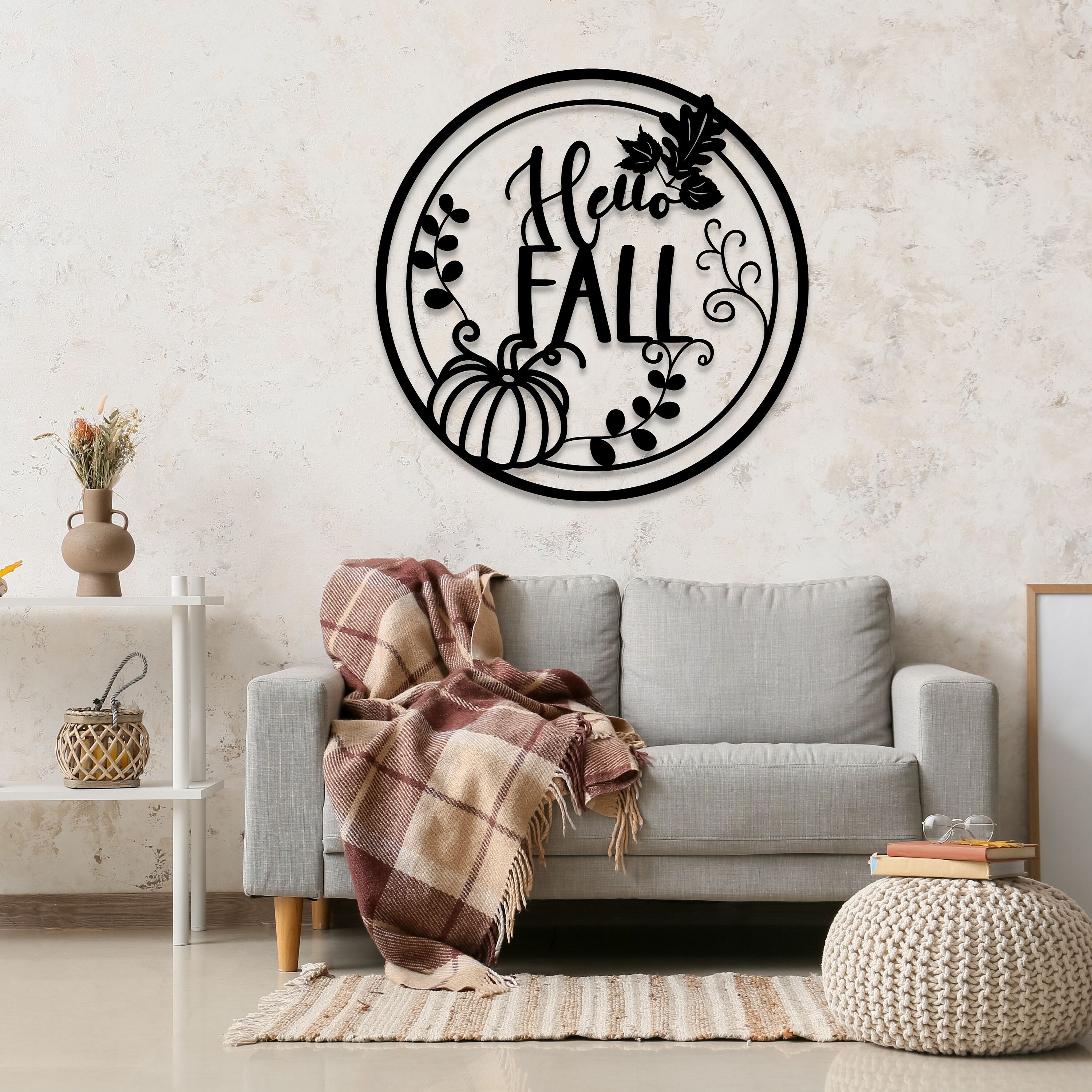Hello Fall Metal Sign: Autumn Wreath, Fall Wall Art - Etsy