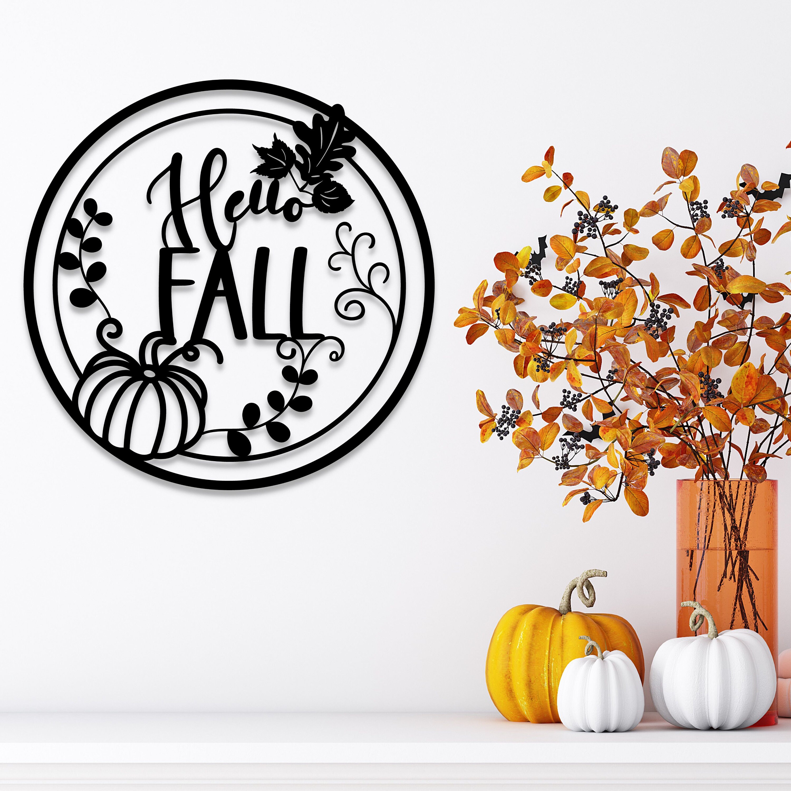 Hello Fall Metal Sign: Autumn Wreath, Fall Wall Art - Etsy