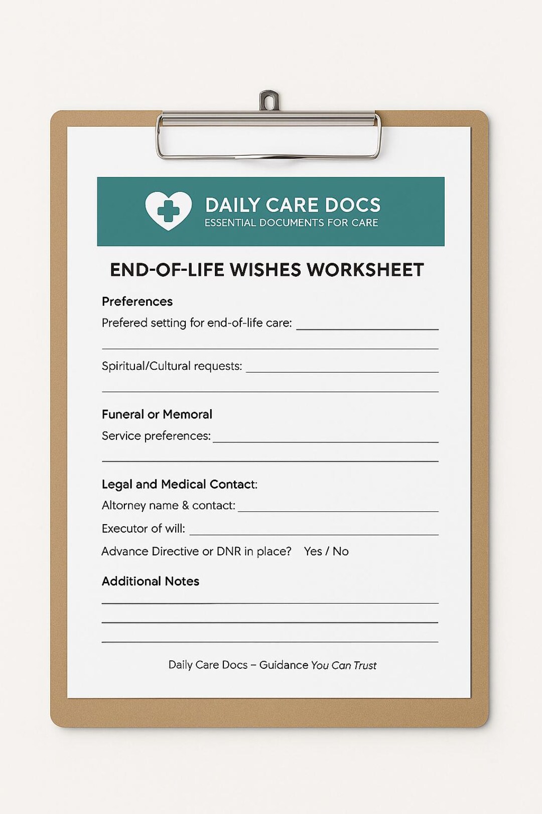 End-of-life Wishes Worksheet – Printable Advance Planning Form - Etsy